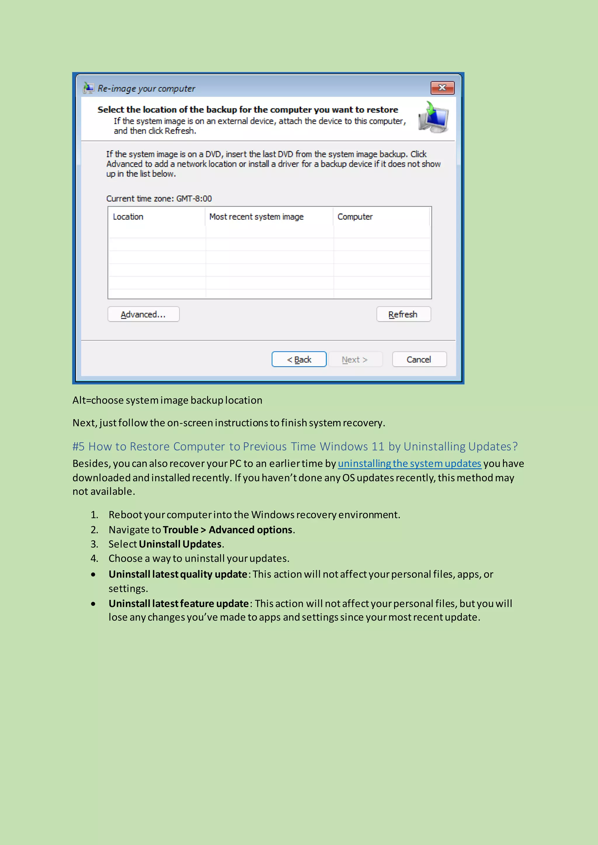 Restore computer to previous date windows 11 | DOCX