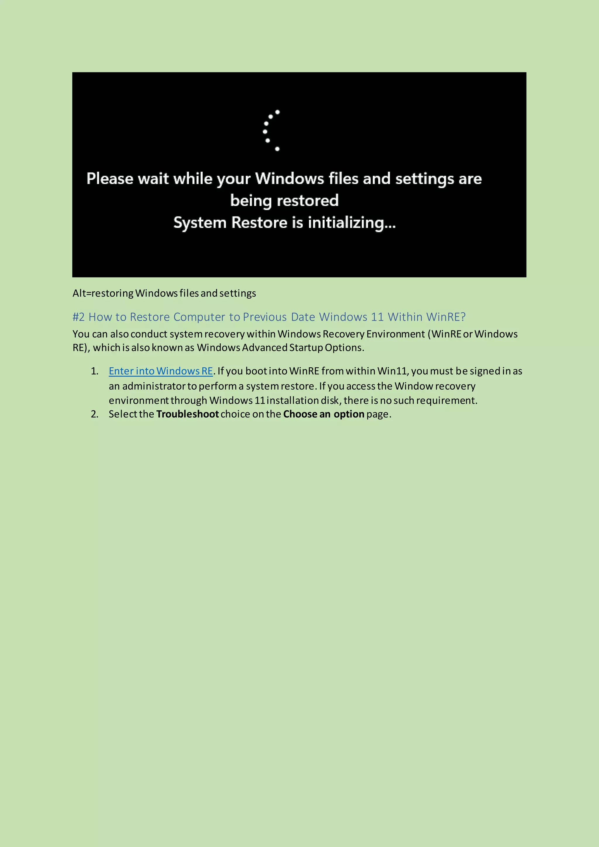 Restore computer to previous date windows 11 | DOCX