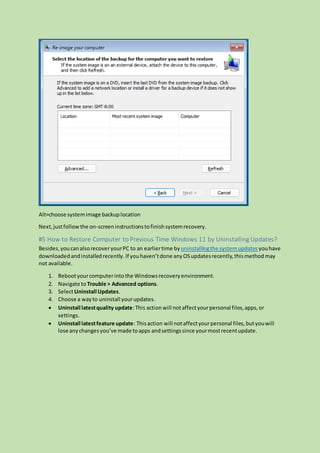 Restore computer to previous date windows 11 | DOCX