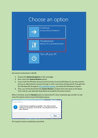 Restore computer to previous date windows 11 | DOCX