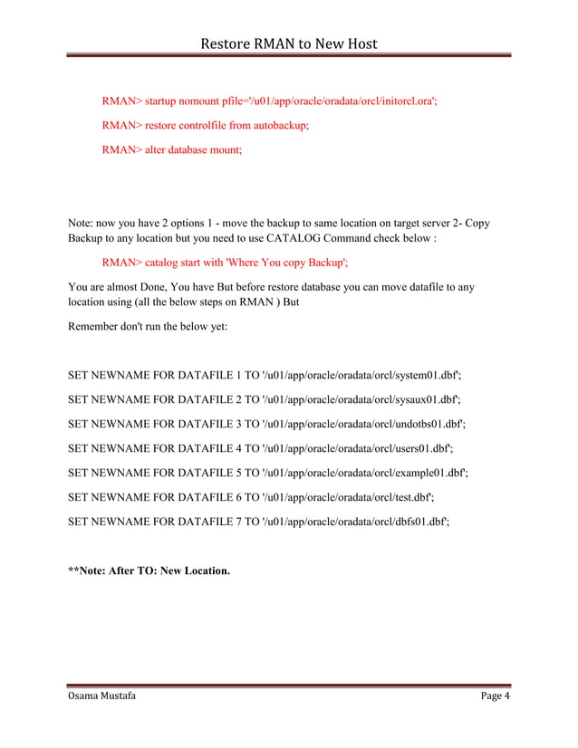 Step By Step Restore Rman To Different Host Pdf Databases Computer Software And Applications