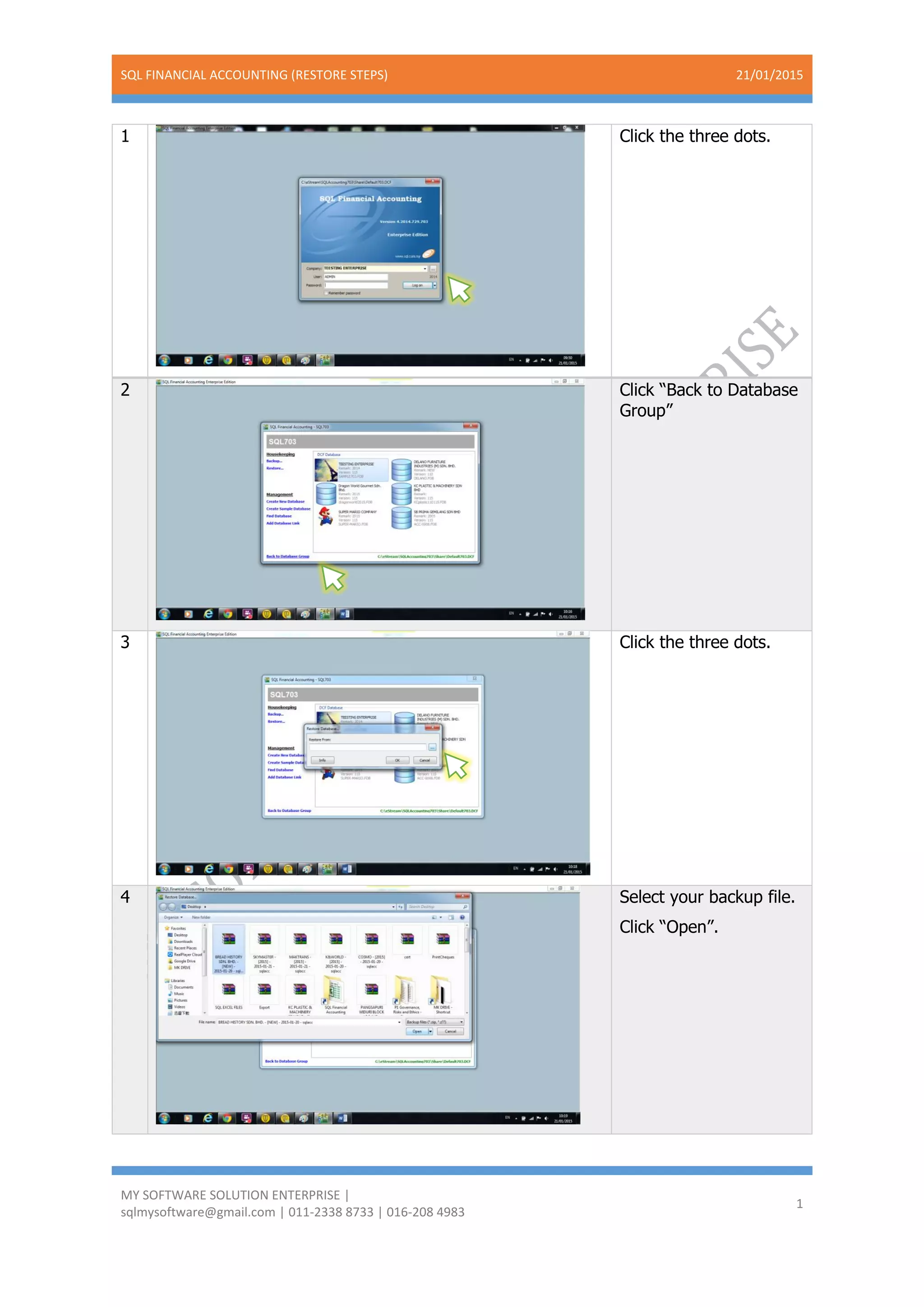 RESTORE STEPS (SQL Actg) | PDF