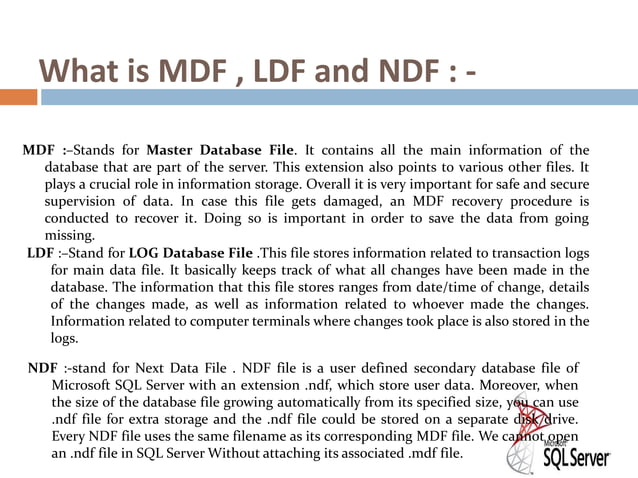 Mdf And Ldf In Sql Server Ppt
