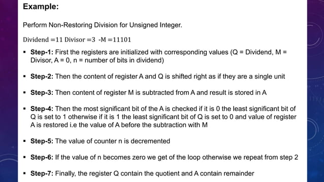 Restoring & Non-Restoring Division Algorithm By Sania Nisar