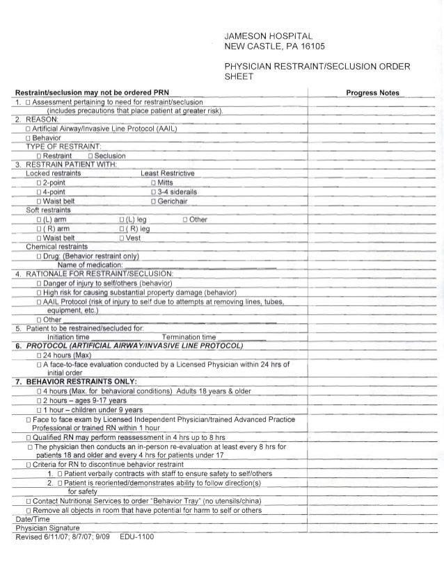 Restraints seclusion