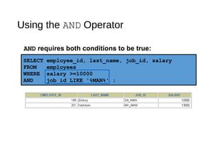 Restricting and sorting data | PPT | Databases | Computer Software and Applications