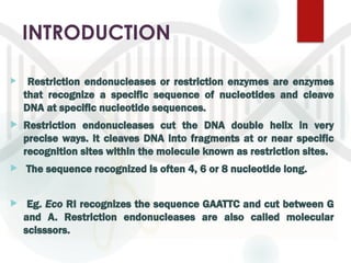 RESTRICTION ENDONUCLEASE ,TYPES , MECHANISM , APPLICATION | PPTX