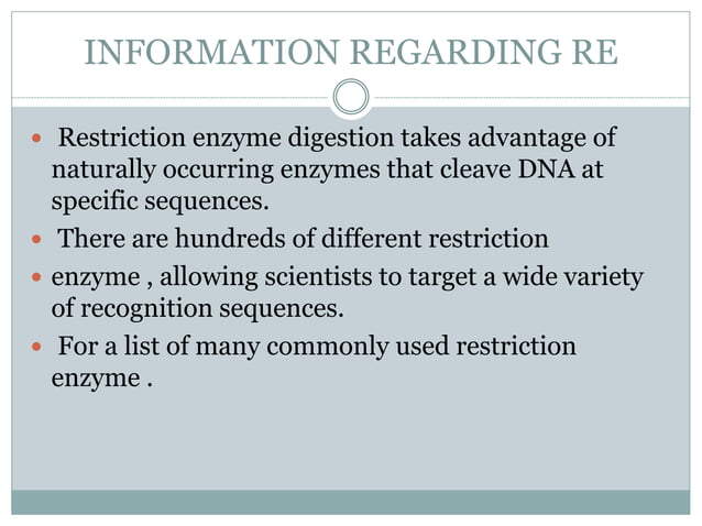 Restriction enzyme digestion | PPTX | Genetics | Science