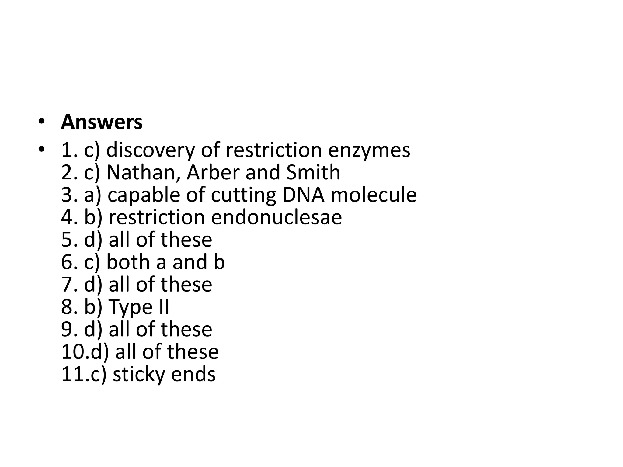 Restriction enzymes (mc qs) | PPTX