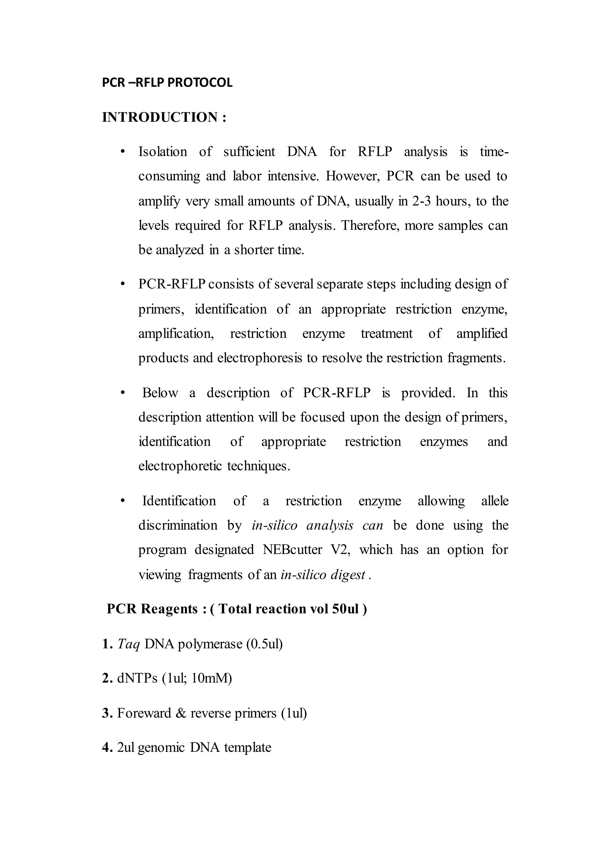 Dna Extraction And Pcr Protocol Docx Chemistry Science