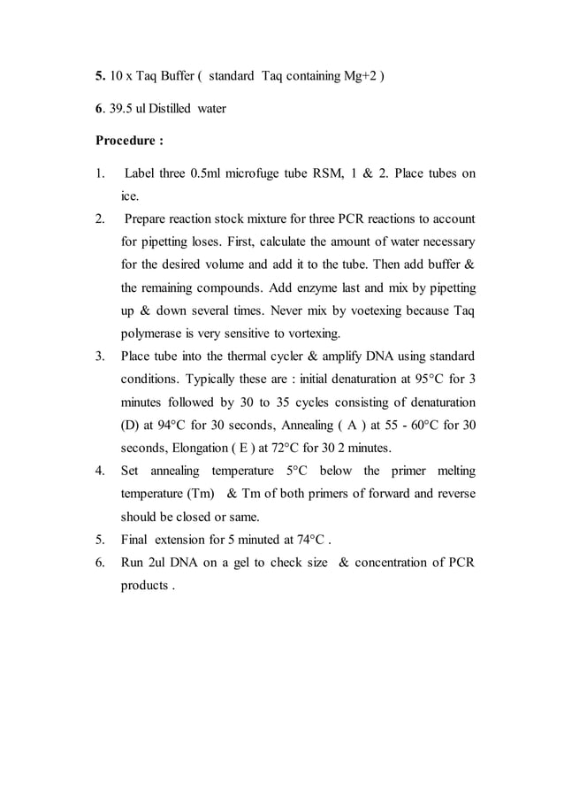 DNA Extraction & PCR protocol | DOCX | Chemistry | Science