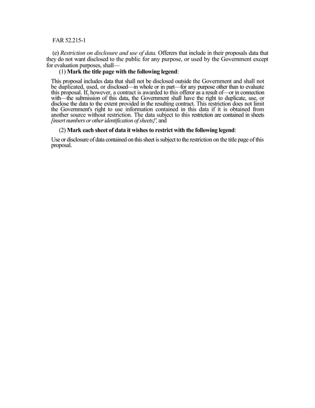 Restriction on disclosure and use of data far 52 215-1 | PDF
