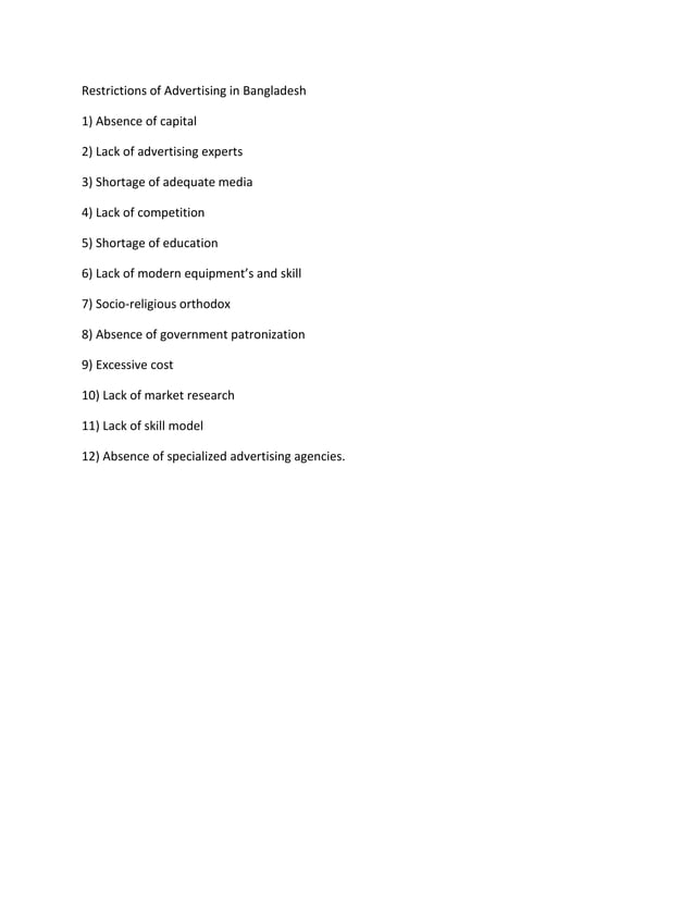 Restrictions of advertising in bangladesh | DOCX