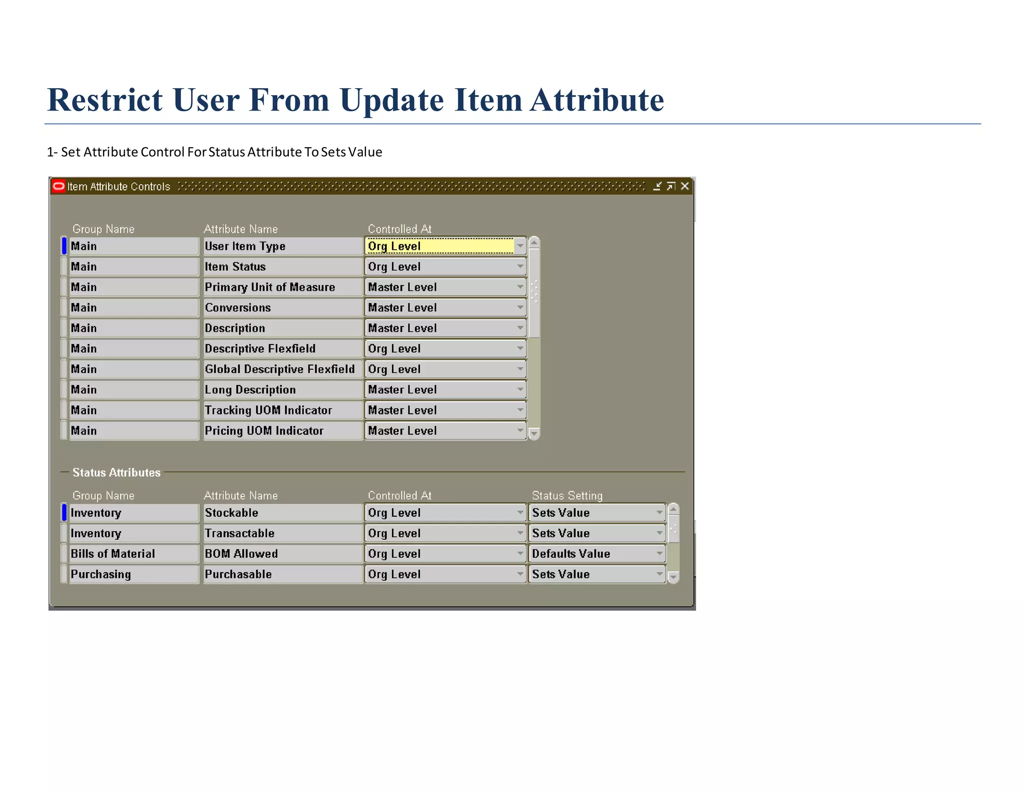 Oracle Inventory Restrict User From Update Item Attribute Personalization Ppt