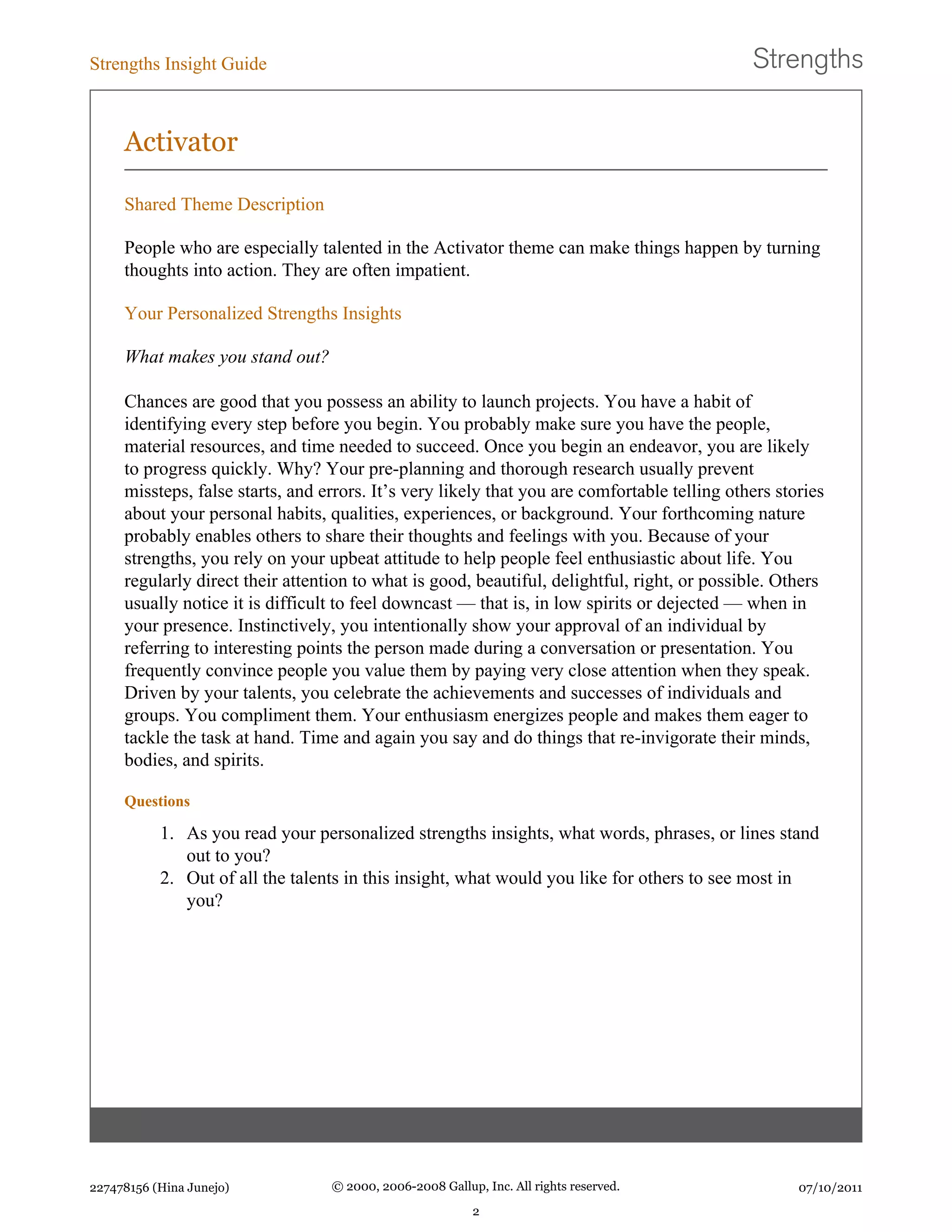 Strengths Report | PDF