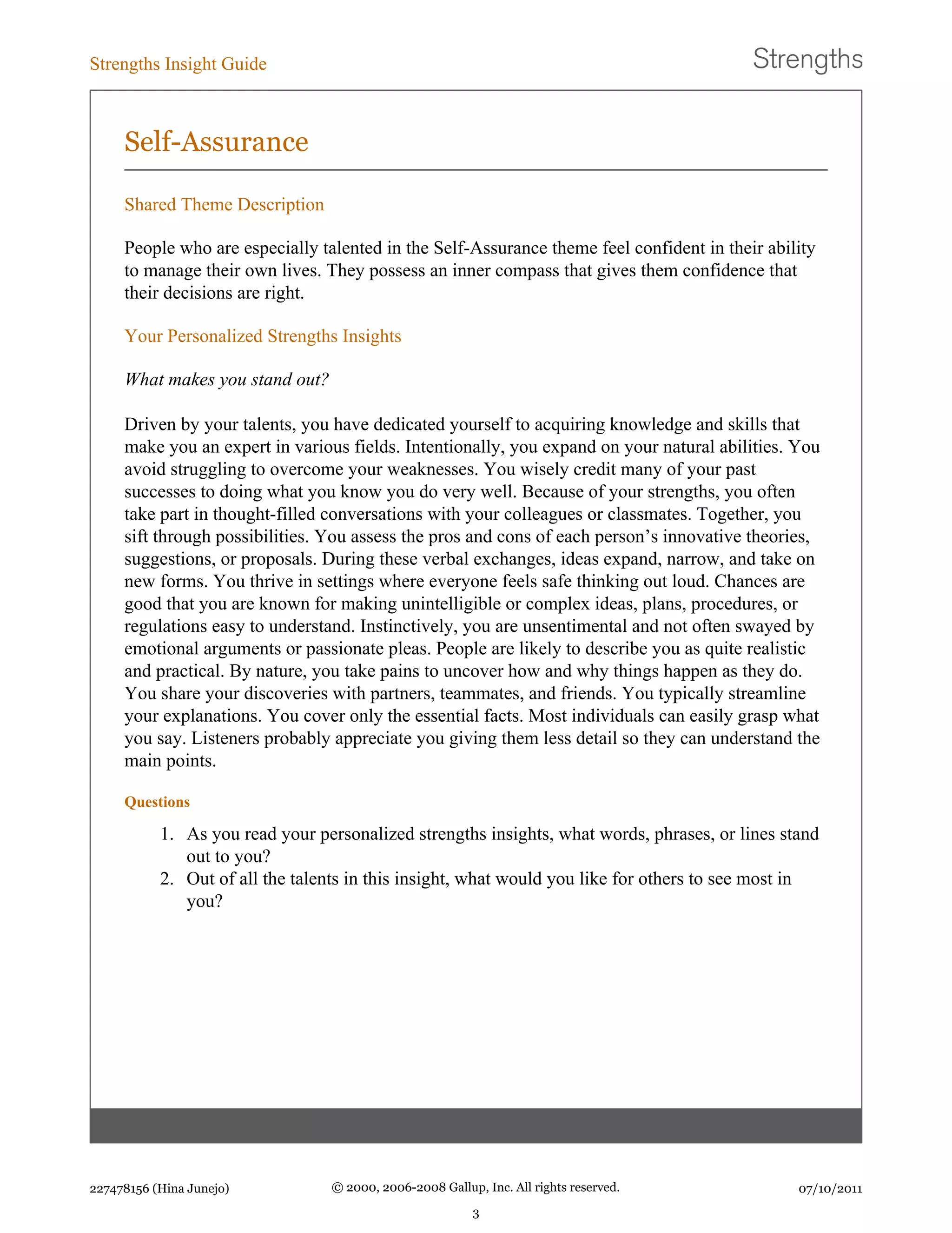 Strengths Report | PDF