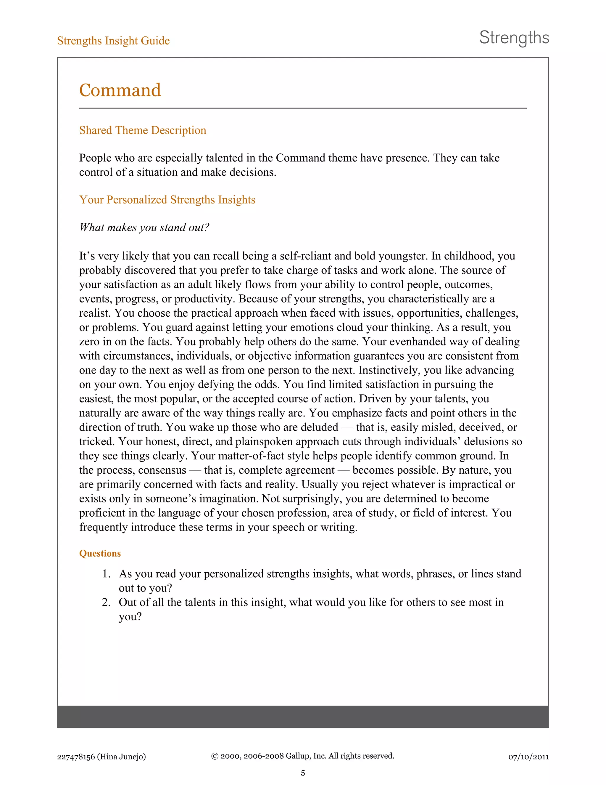 Strengths Report | PDF
