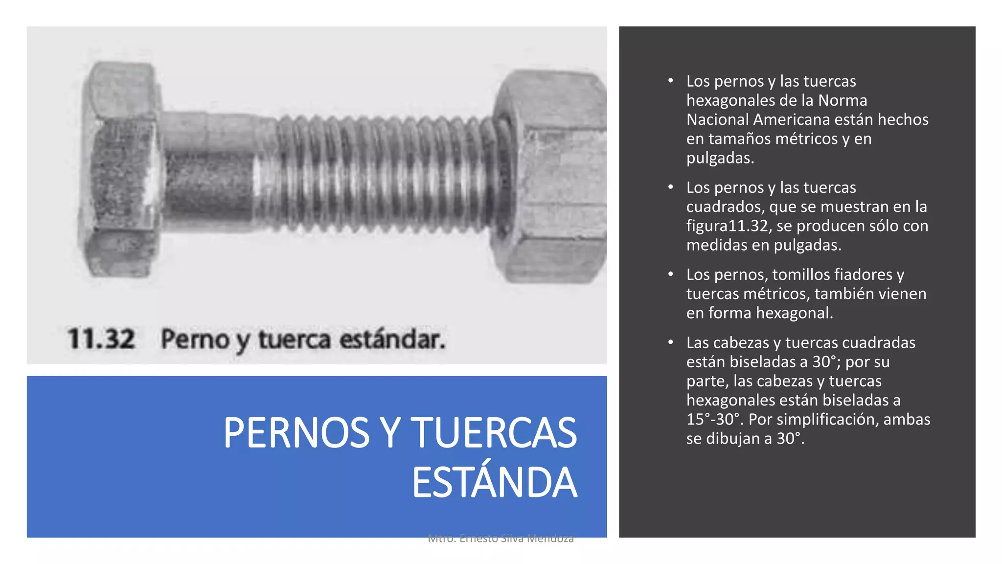 Elementos mecánicos, pernos, tornillos y tuercas | PPT