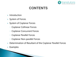 Resultant of Coplanar Parallel Forces | Mechanical Engineering | PPTX