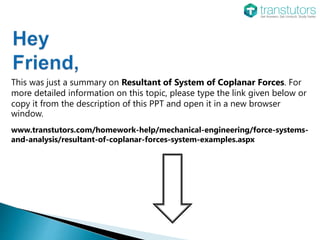 Resultant of System of Coplanar Forces | Mechanical Engineering | PPTX