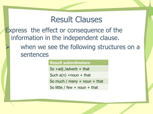 Result clauses purpose clauses | PPTX