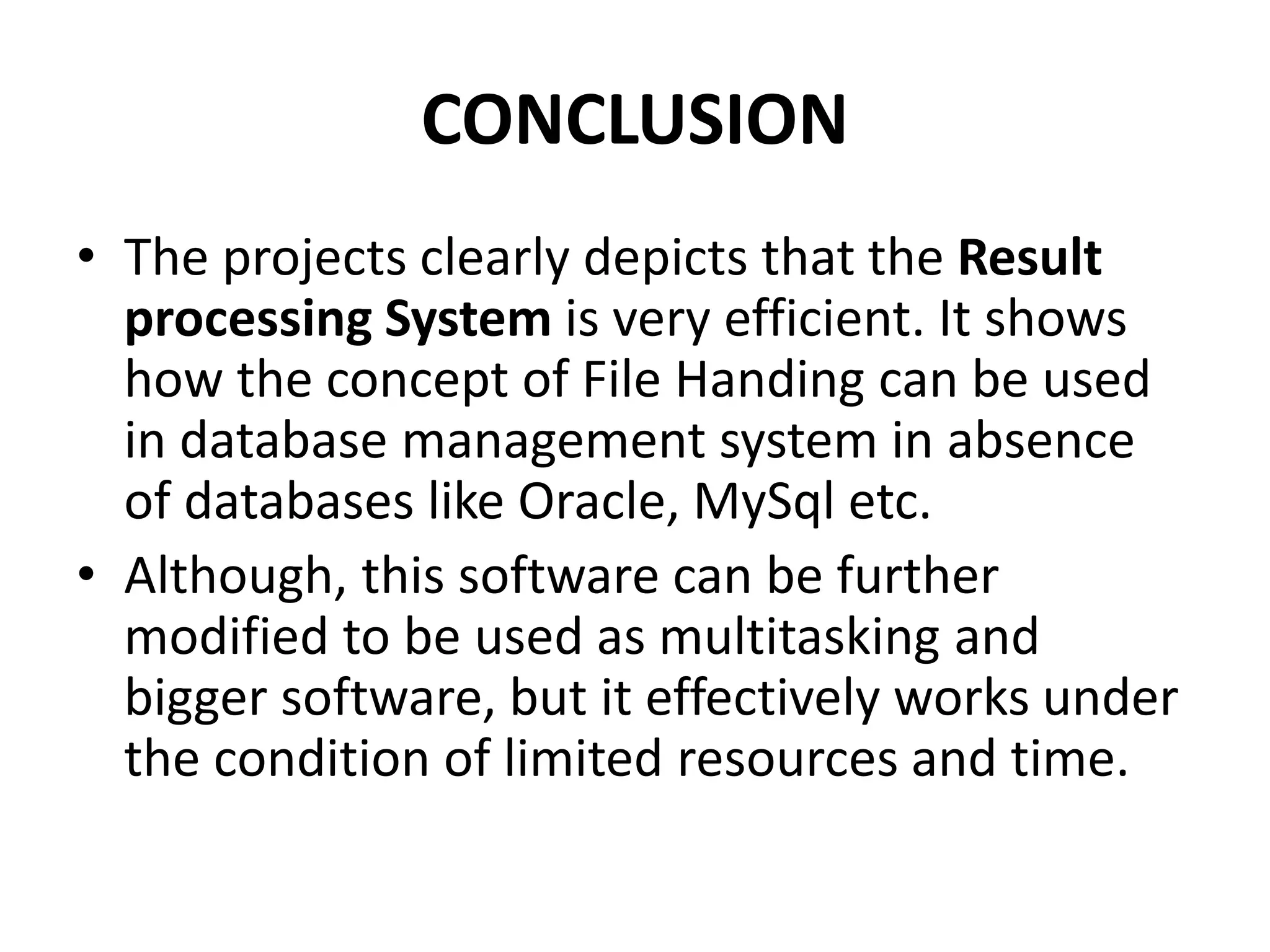 Result processing system (Project) | PPTX | Computer Software and Applications | Computing