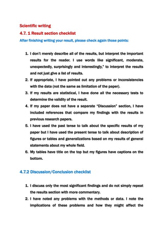 Result and discussion section checklist for writing scientific paper ...