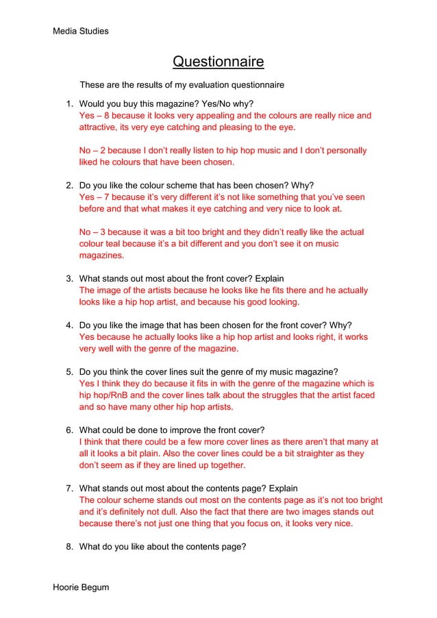 Results for evaluation questionnaire | DOCX