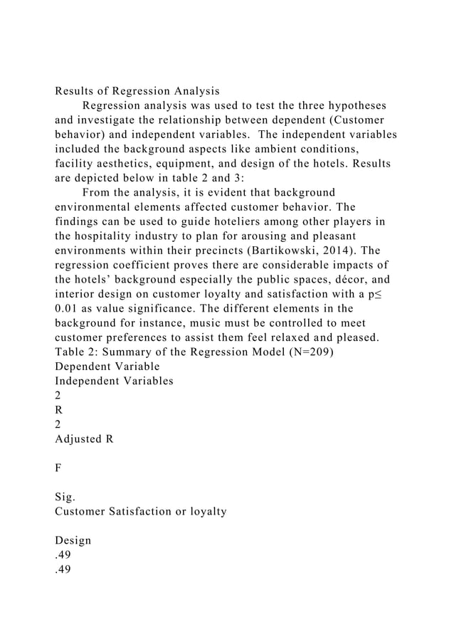Results Of Regression Analysisregression Analysis Was Used To Tdocx