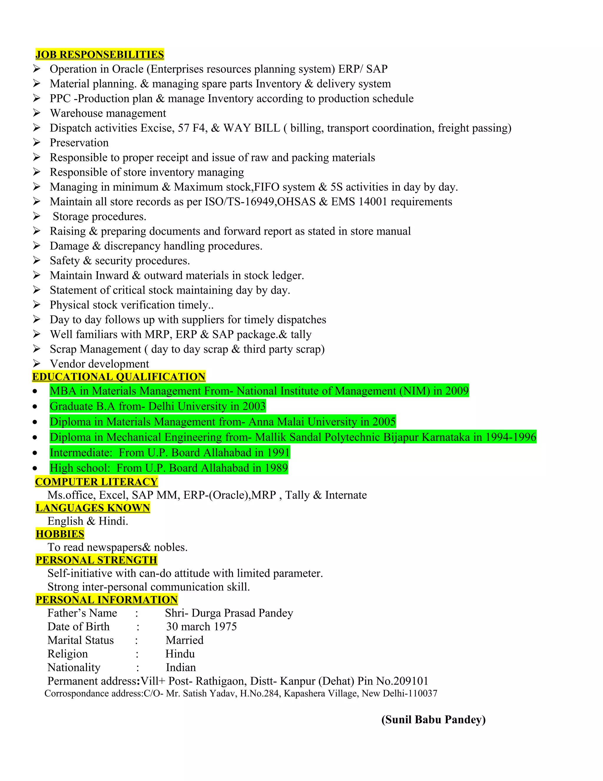 Resume for SCM | DOC