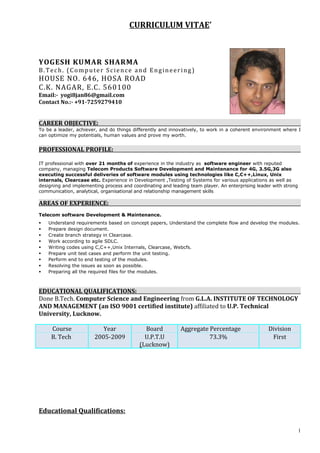 Yogesh Sharma Resume- 21 months experience C/ C++, Linux developer | DOC
