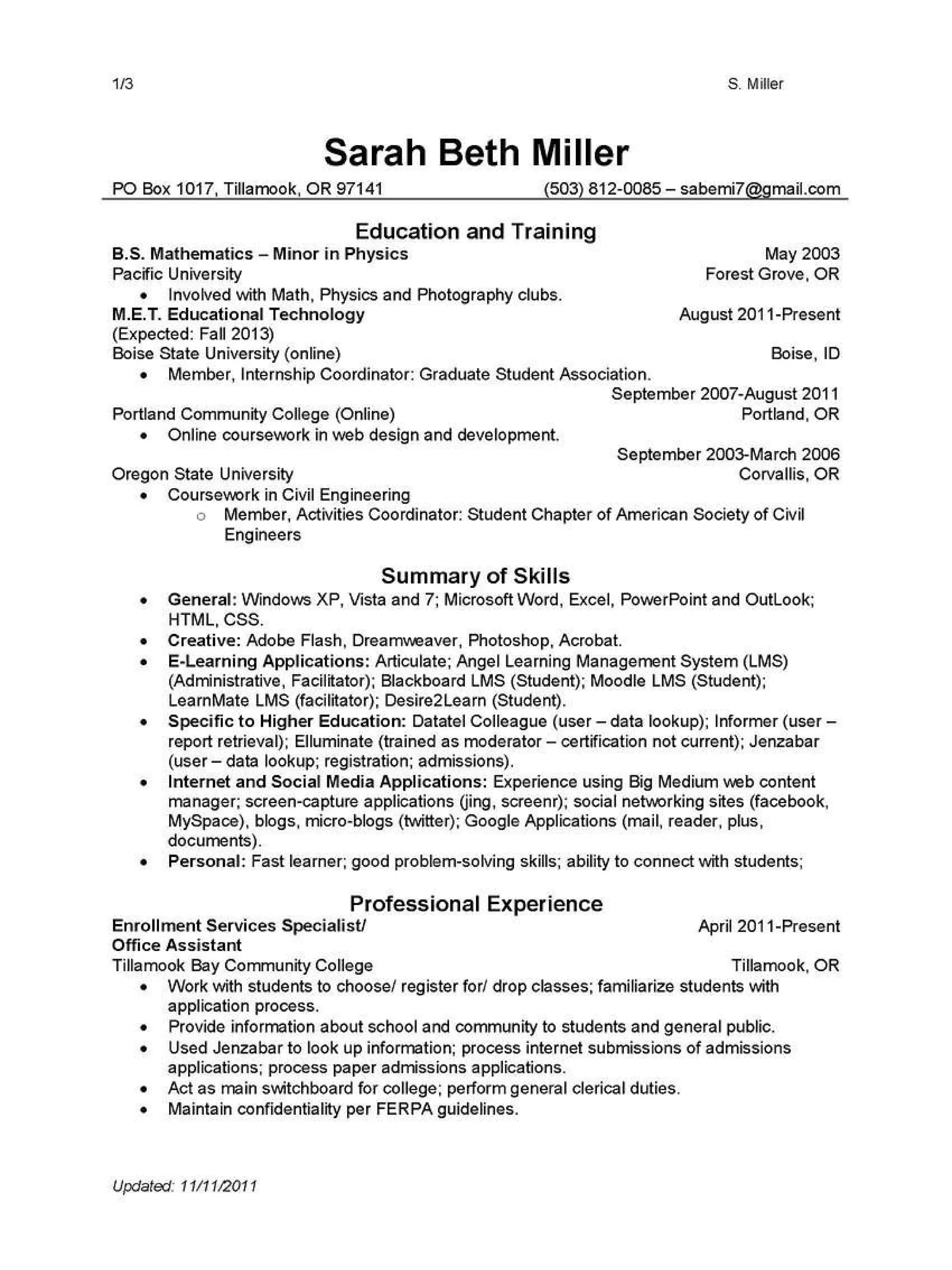 Resume - Sarah Miller | PPT