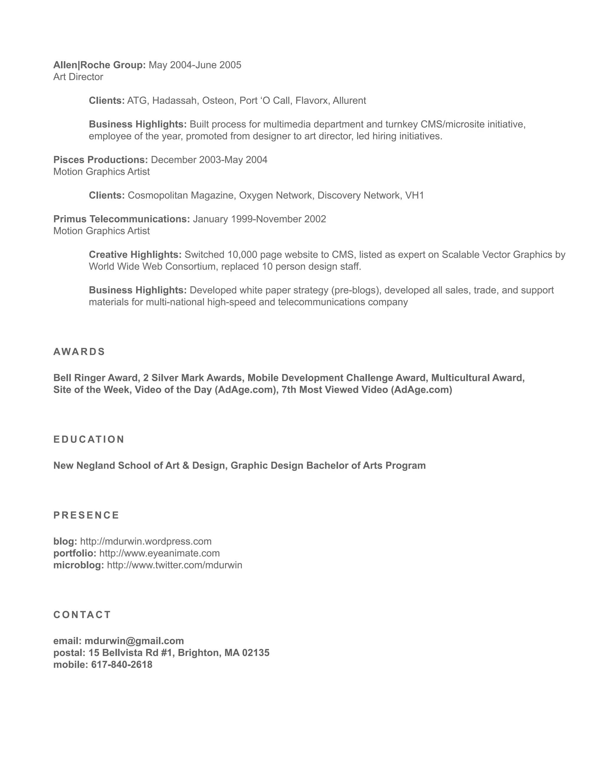 Michael Durwin's Resume | PDF