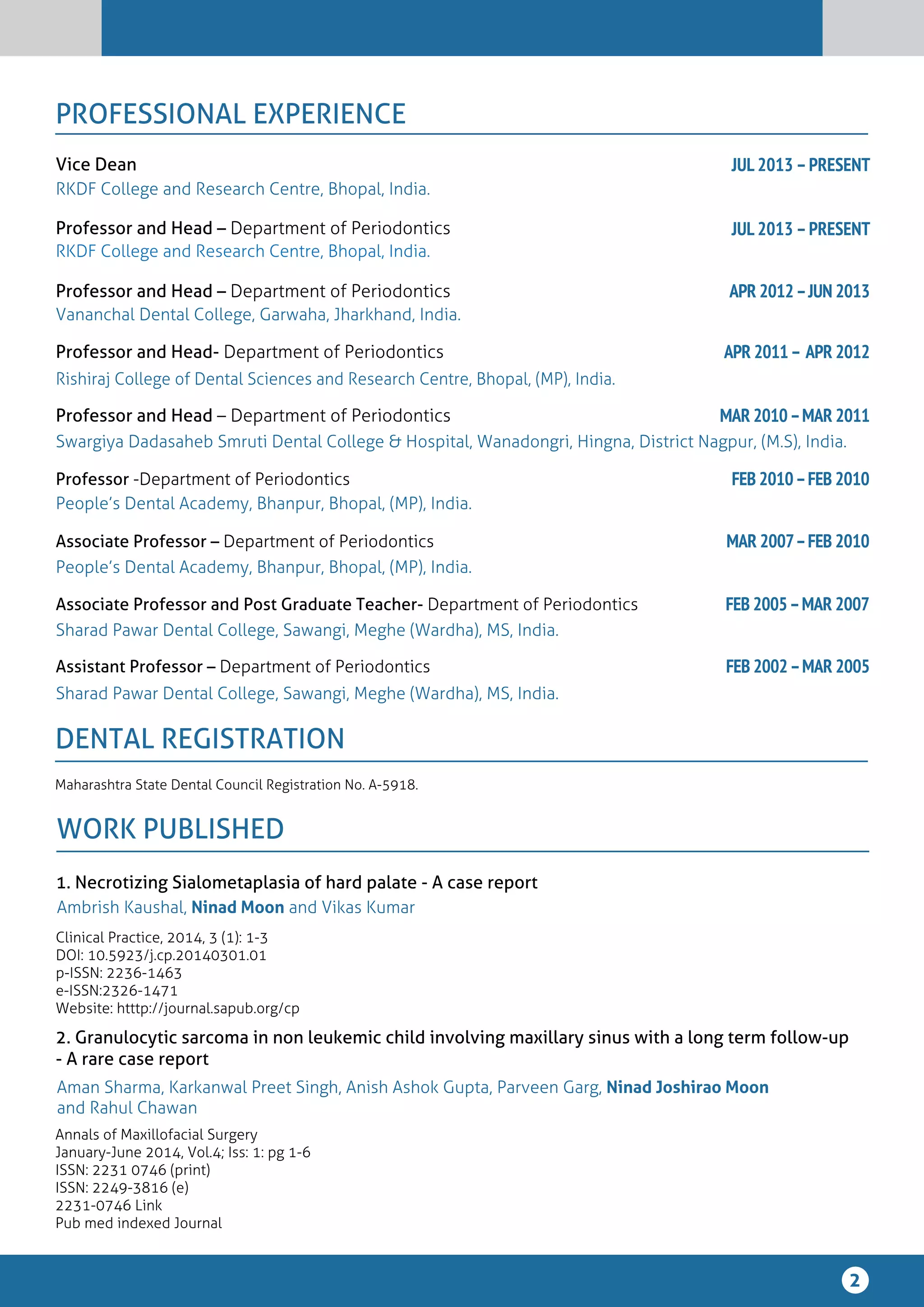 Resume, CV, of Periodontist | PDF