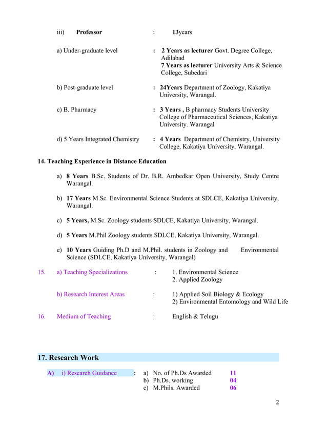 Prof.Ch.Sammaiah Biodata/CV. | DOC | College Education | Education