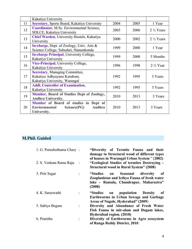 Prof.Ch.Sammaiah Biodata/CV. | DOC | College Education | Education