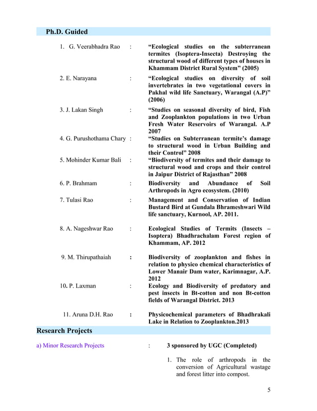 Prof.Ch.Sammaiah Biodata/CV. | DOC | College Education | Education