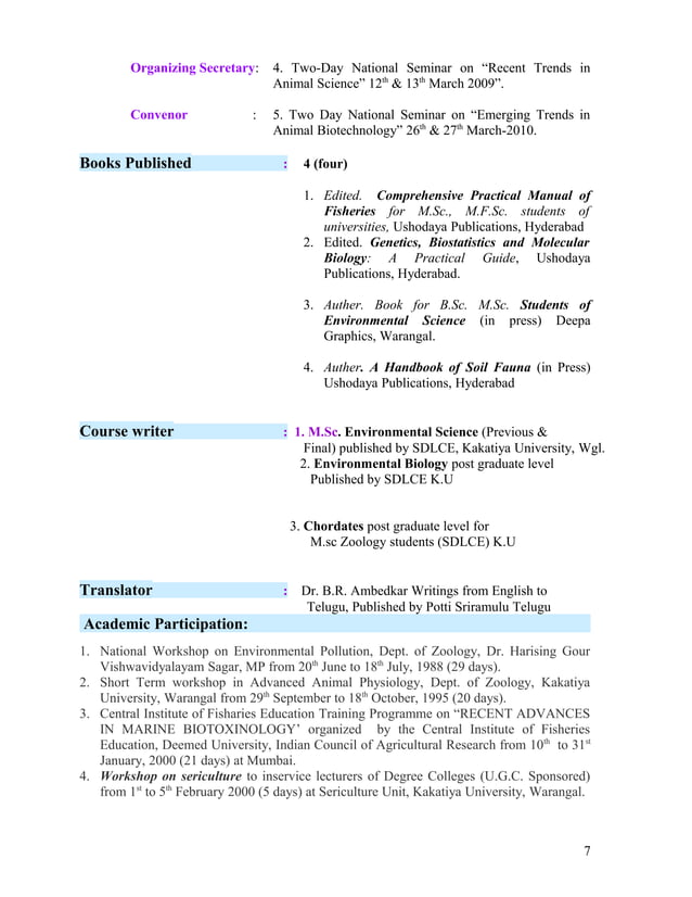 Prof.Ch.Sammaiah Biodata/CV. | DOC | College Education | Education
