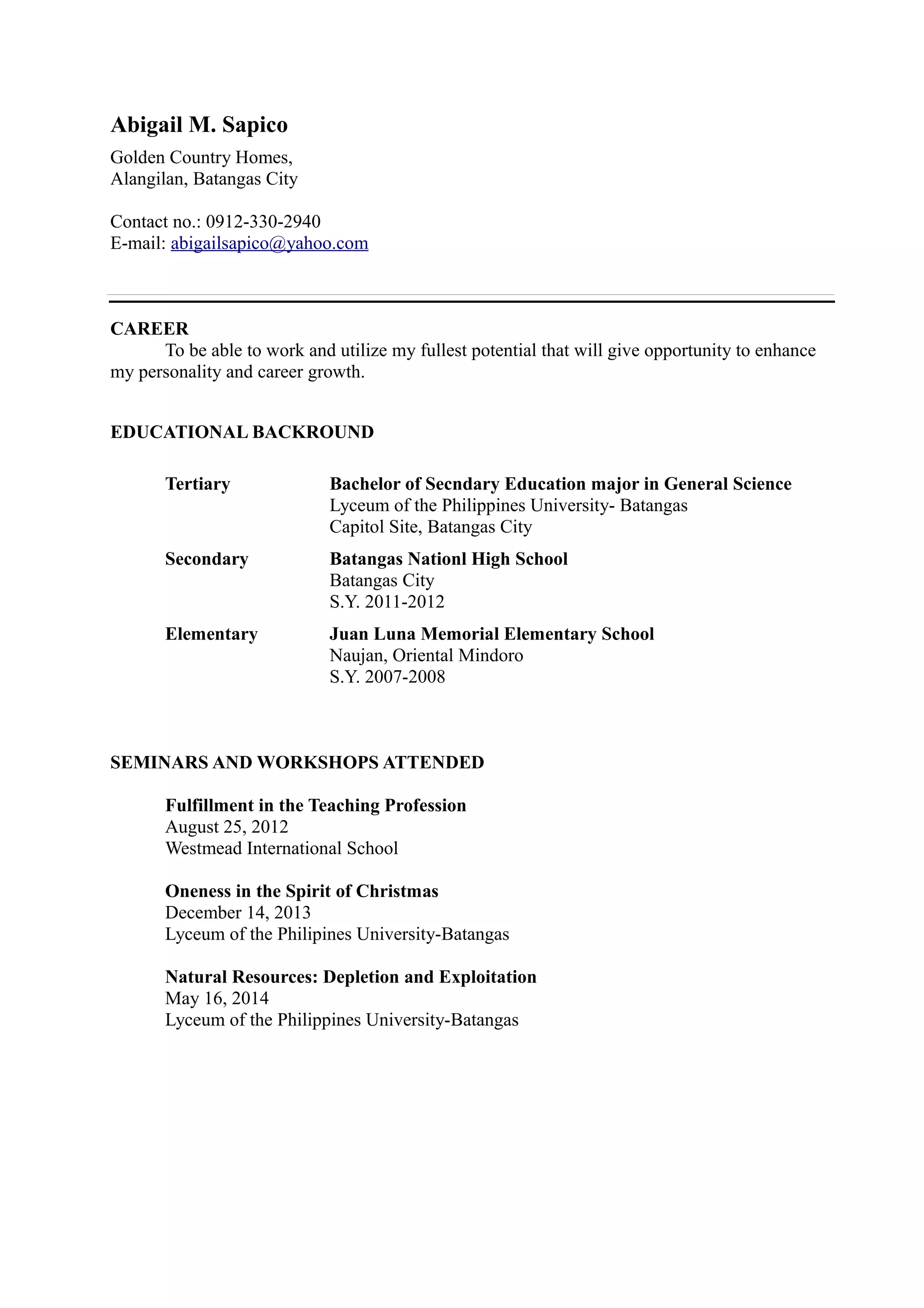 Resume for job | ODT