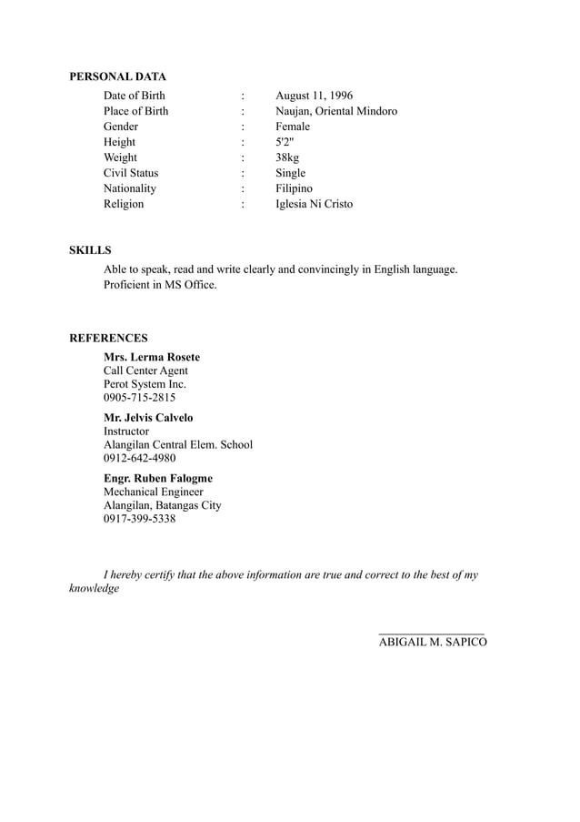 Resume for job | ODT