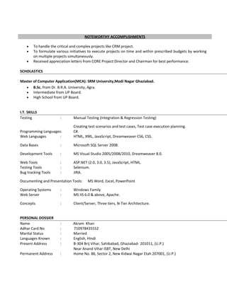 Resume For Software Test Engineer | DOC