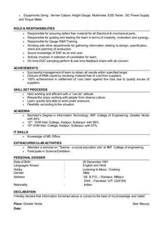 Alok Maurya -resume | DOCX | Business | Business and Finance