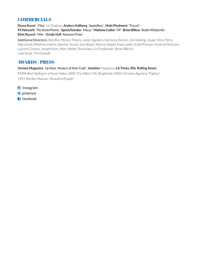 Resume 2016 / CAROL BEADLE Stylist, Fashion Designer, Costume Designer ...