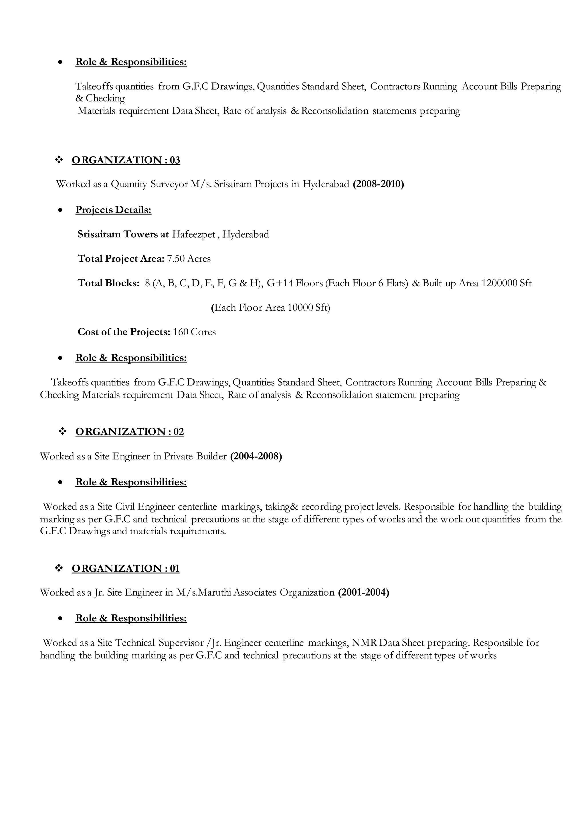 Resume for the Position of Dy. Manager- QS Cum Planning Engineer | PDF