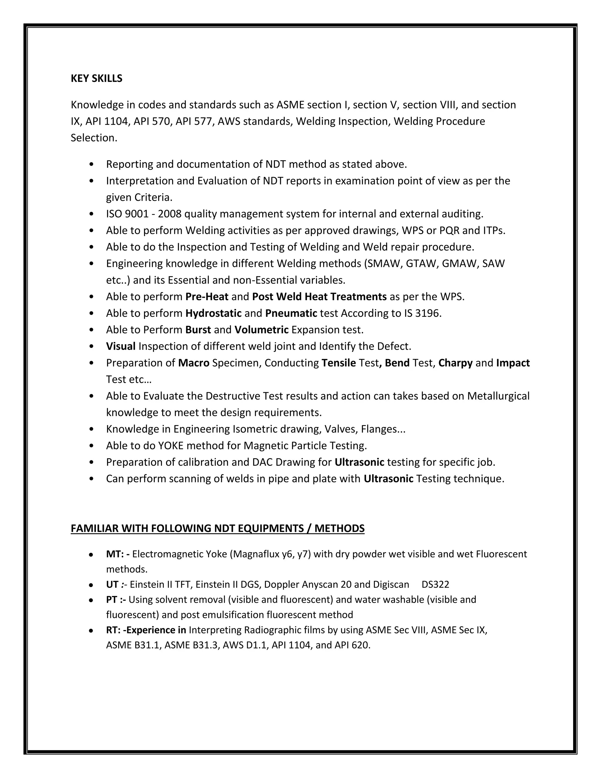 qc welding inspector resume | PDF