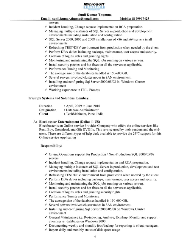 sql server dba with 9+ years of exp and hands on Postgresql | DOC