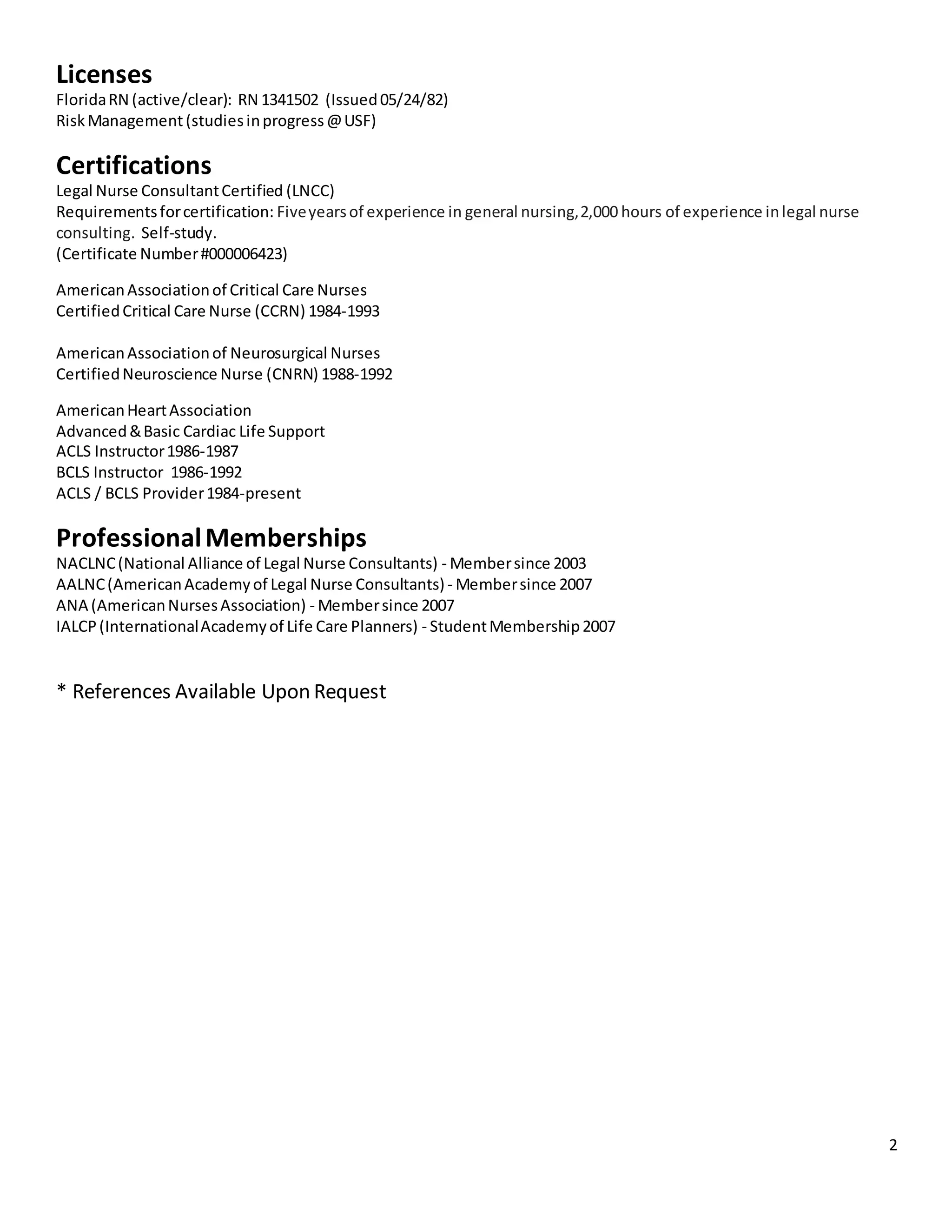 Legal Nurse Consultant Resume | DOCX