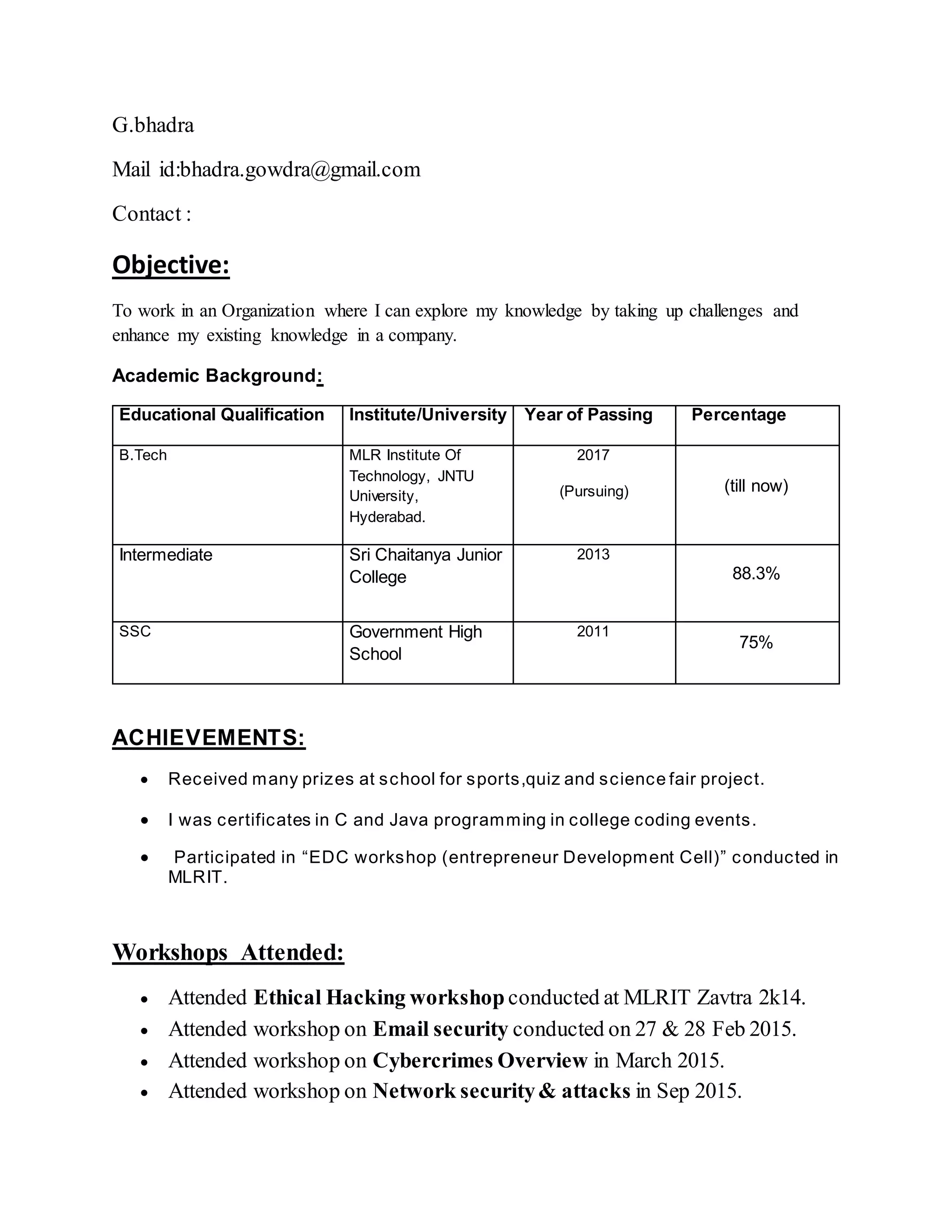 BTech Resume | DOCX