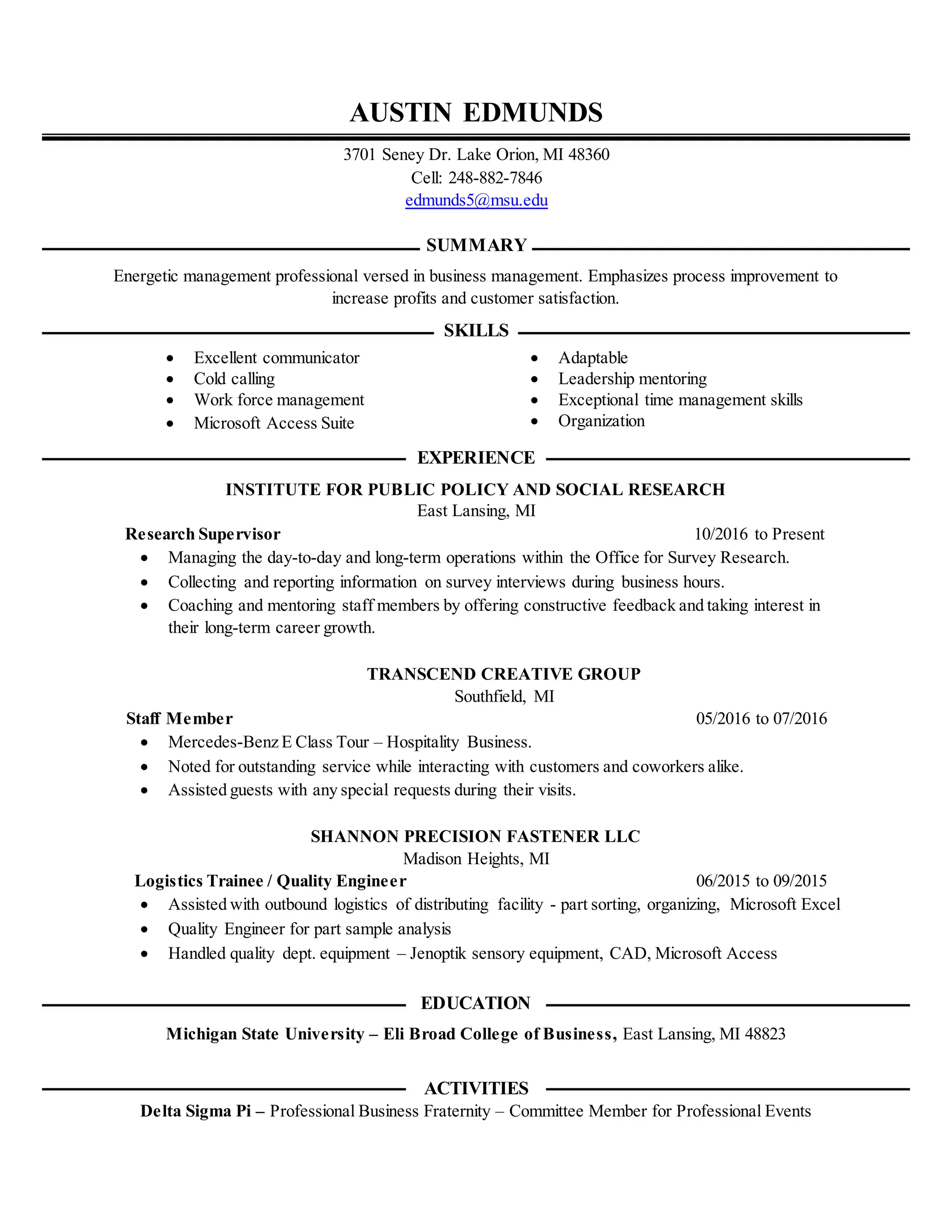 Resume | DOCX | Business | Business and Finance