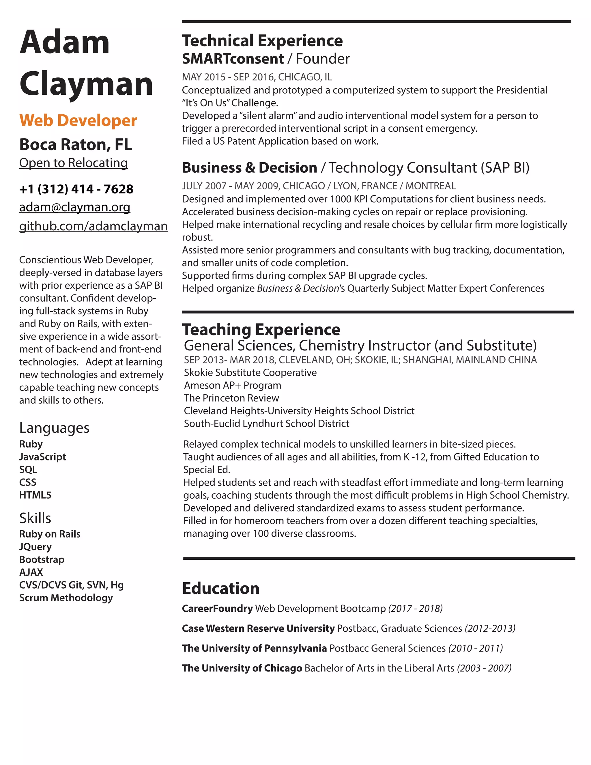 Adam Clayman – Resume | PDF